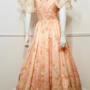 Large 1980s Vintage Peach Embroidered Fairytale Gown by Jessica Agar ...