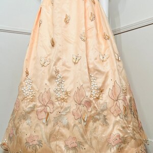 Large 1980s Vintage Peach Embroidered Fairytale Gown by Jessica Agar ...