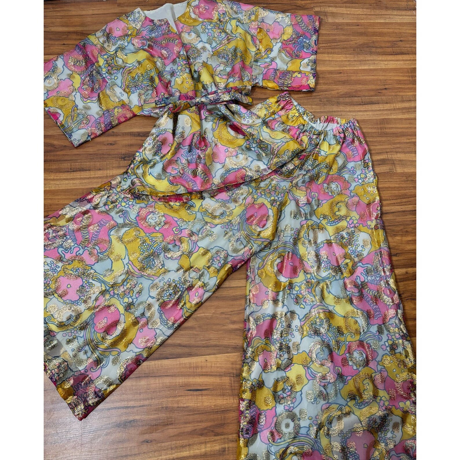 Extra Large 1960s Vintage Psychedelic Brocade Tunic and Palazzo Pants ...