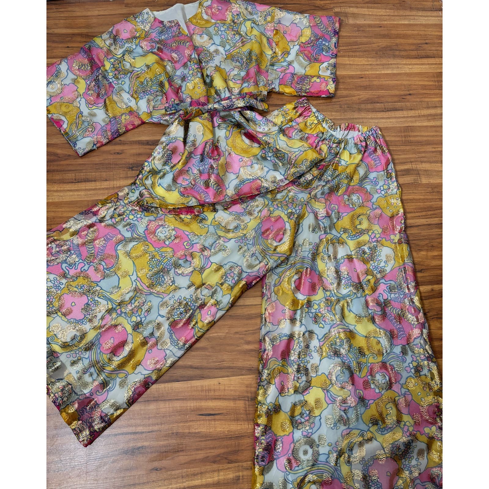 Extra Large 1960s Vintage Psychedelic Brocade Tunic and Palazzo Pants ...