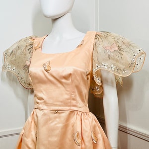 Large 1980s Vintage Peach Embroidered Fairytale Gown by Jessica Agar ...