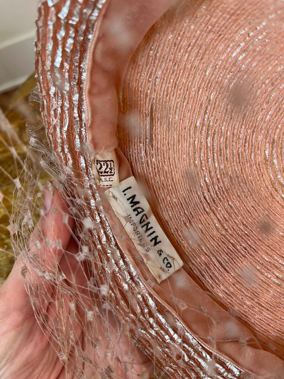 1950's Pink Metallic Straw Hat with Veil and Original… - Gem