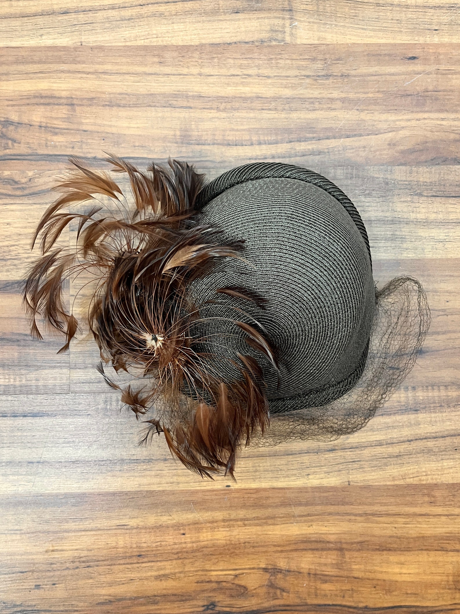 1950s Vintage Olive Green Straw Hat With Feathers Spray and Veil by ...