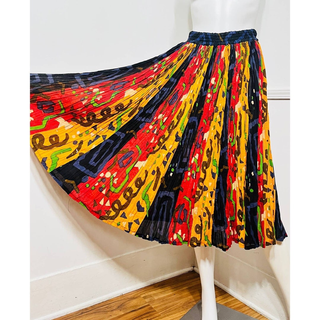 Medium to Extra Large 1990s Vintage Crinkle Cotton Skirt by Phool - Etsy