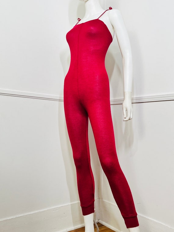 Small 1980s Vintage Raspberry Knit Unitard Dancewear … - Gem