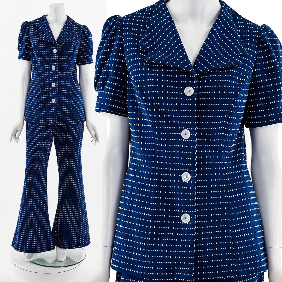 Bell Bottoms Blue and White Textured Polka Dot Two Piece Set - Etsy