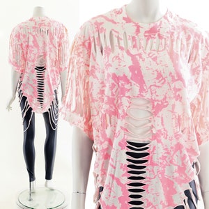 Pink Marbled 80s Custom Ripped Tee - Etsy
