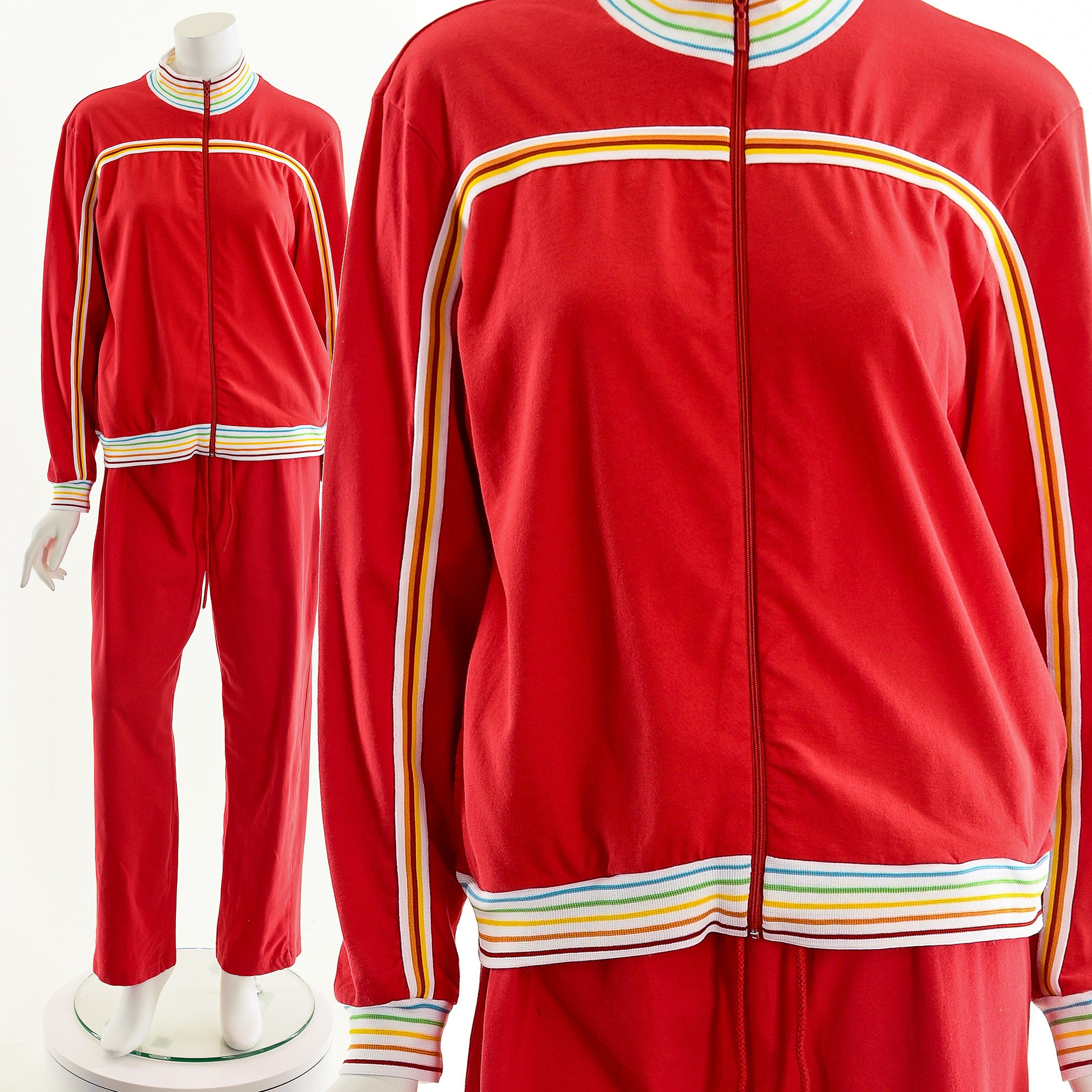 Red Rainbow Track Suit,vintage Rainbow Jumpsuit,70s Inspired Two Piece ...