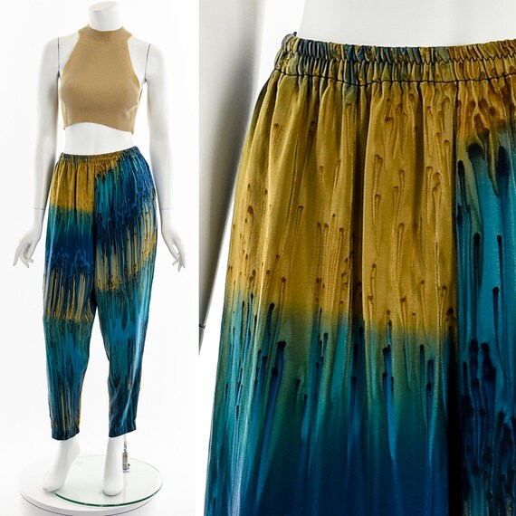 Blue Drip Dyed Silk Pants - Gem