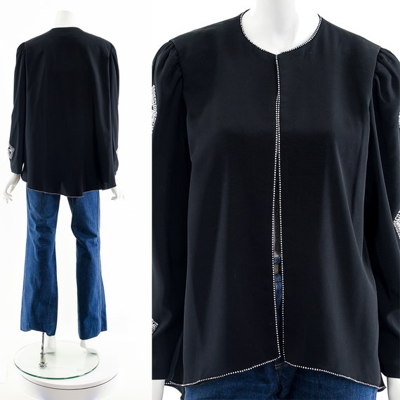 Black Beaded 80s Open Jacket - Gem