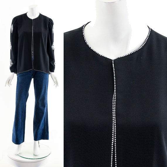 Black Beaded 80s Open Jacket - Gem