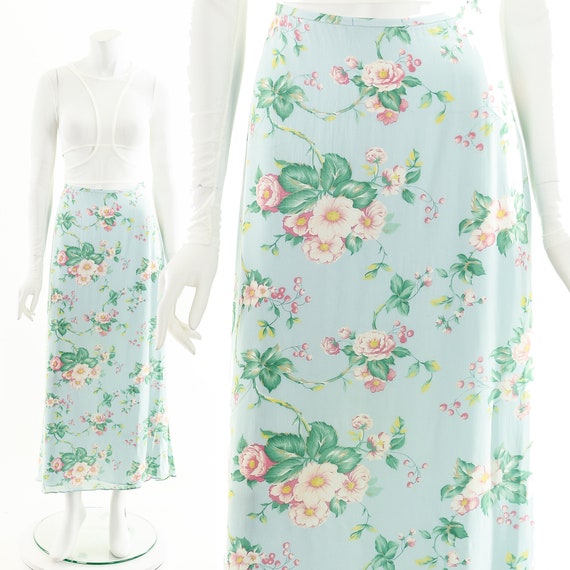 Silk Floral Light Blue Midi Skirt - Gem