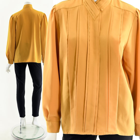 Marigold Saffron Blouse,70s Pleated Blouse,Disco Drap… - Gem