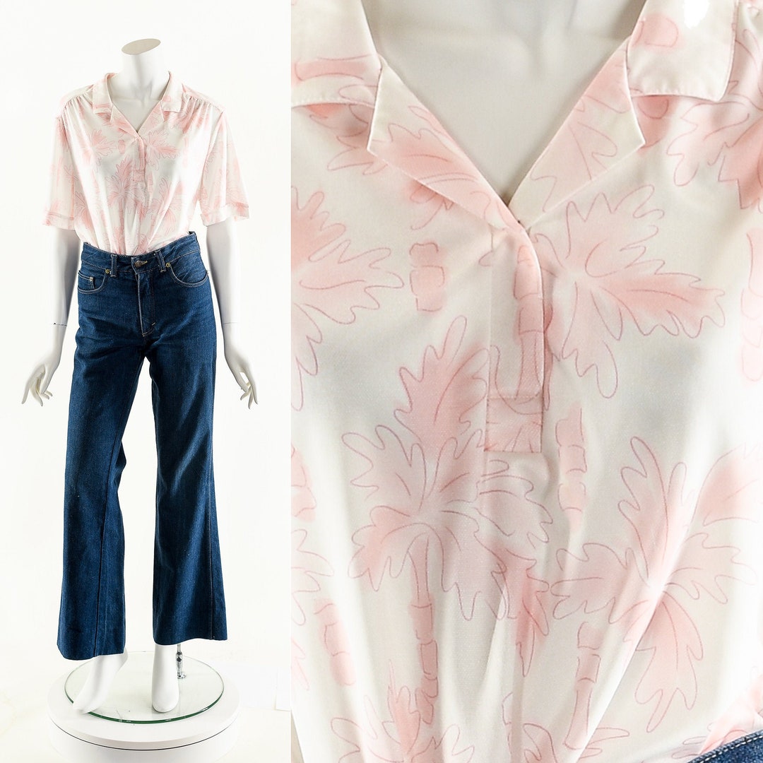 Pink Palm Tree Tee,vintage Palm Tree Blouse,resort Beach Top,vintage ...