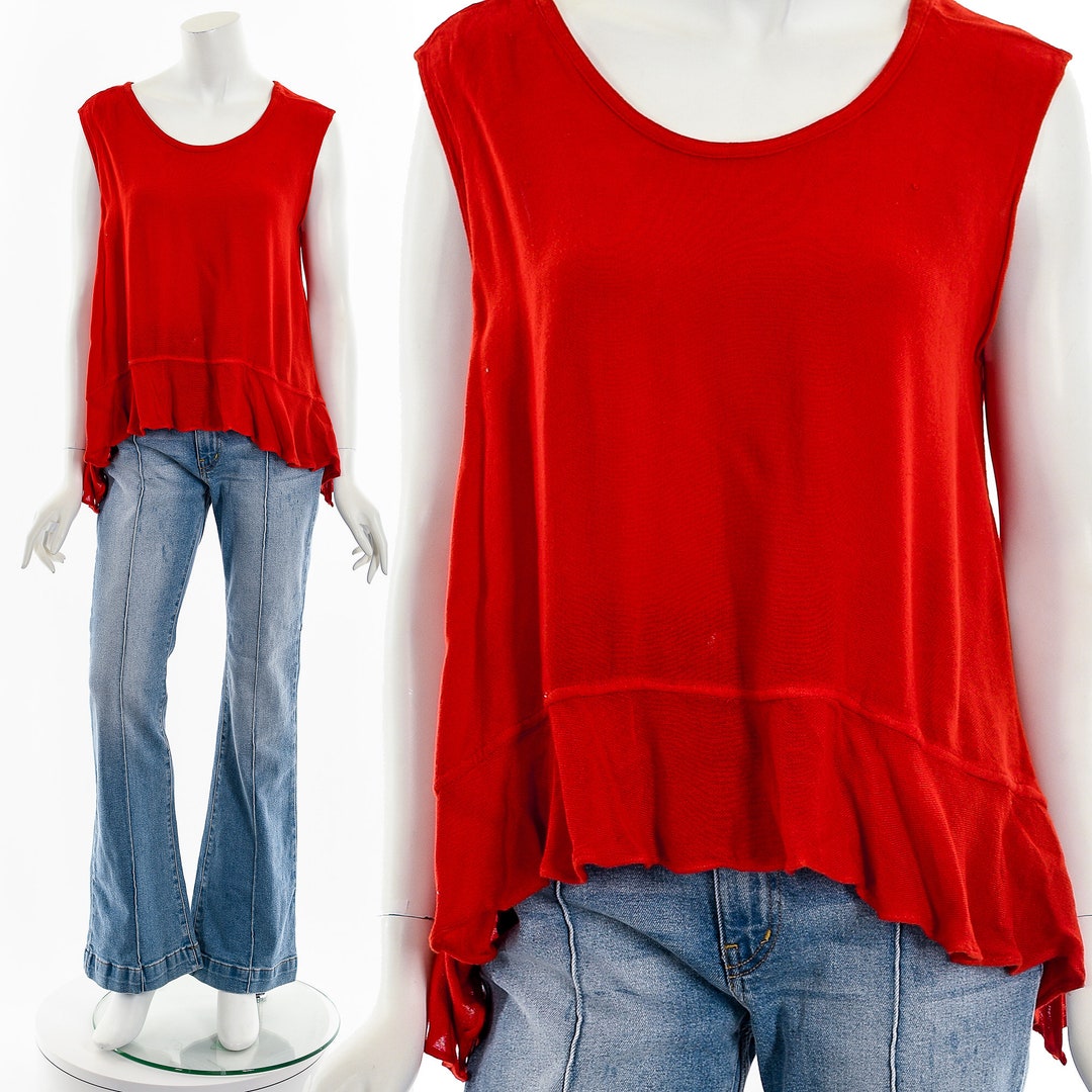 Laise Adzer Coral Lagenlook Ruffle Sleeveless Top - Etsy