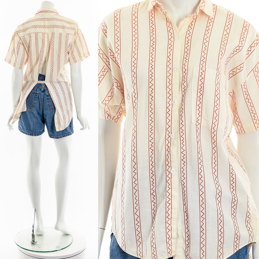 Tribal Zig Zag Open Back Button Down Top - Etsy