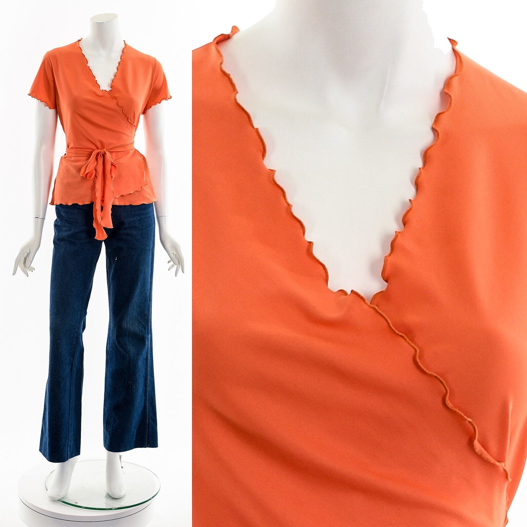 Orange Wrap Top Lettuce Hem 60s - Etsy