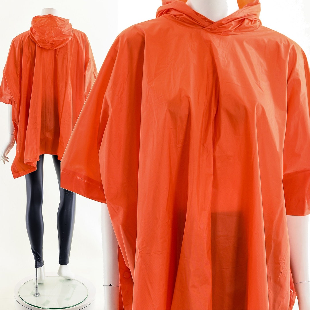 Vintage Vinyl Raincoat, Orange Raincoat Poncho, Unisex, Waterproof ...