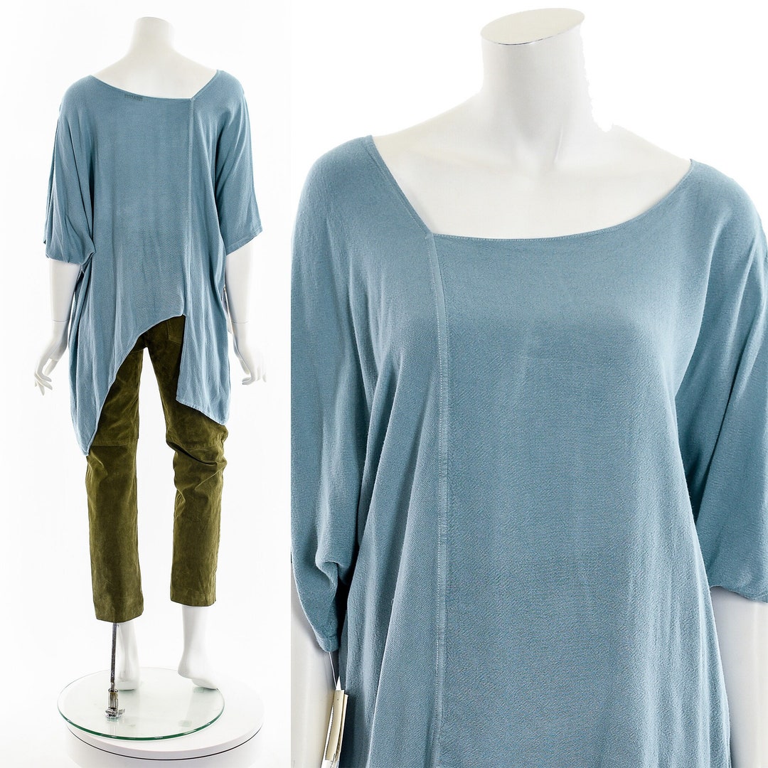 Laise Adzer Dusty Blue Asymmetrical Top - Etsy