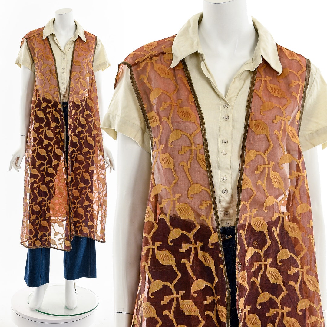 Silk Burnout Apricot Rust Long Duster Vest - Etsy