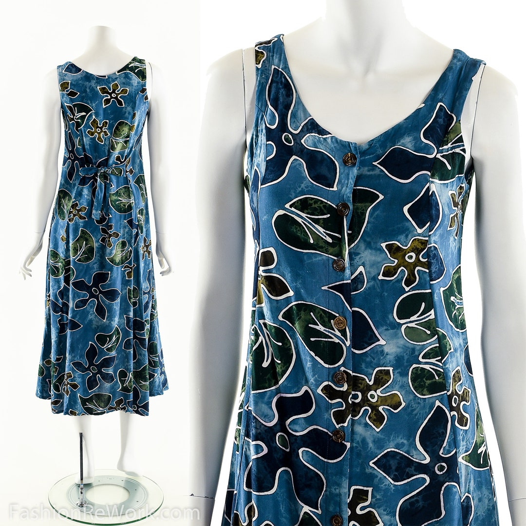 Plumeria Batik Dress,bali Blue Dress,vintage Indonesian Dress,blue ...