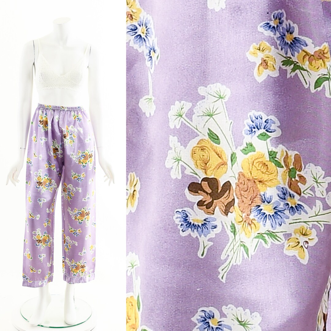 90s Purple Floral Satin Lounge Pants - Etsy