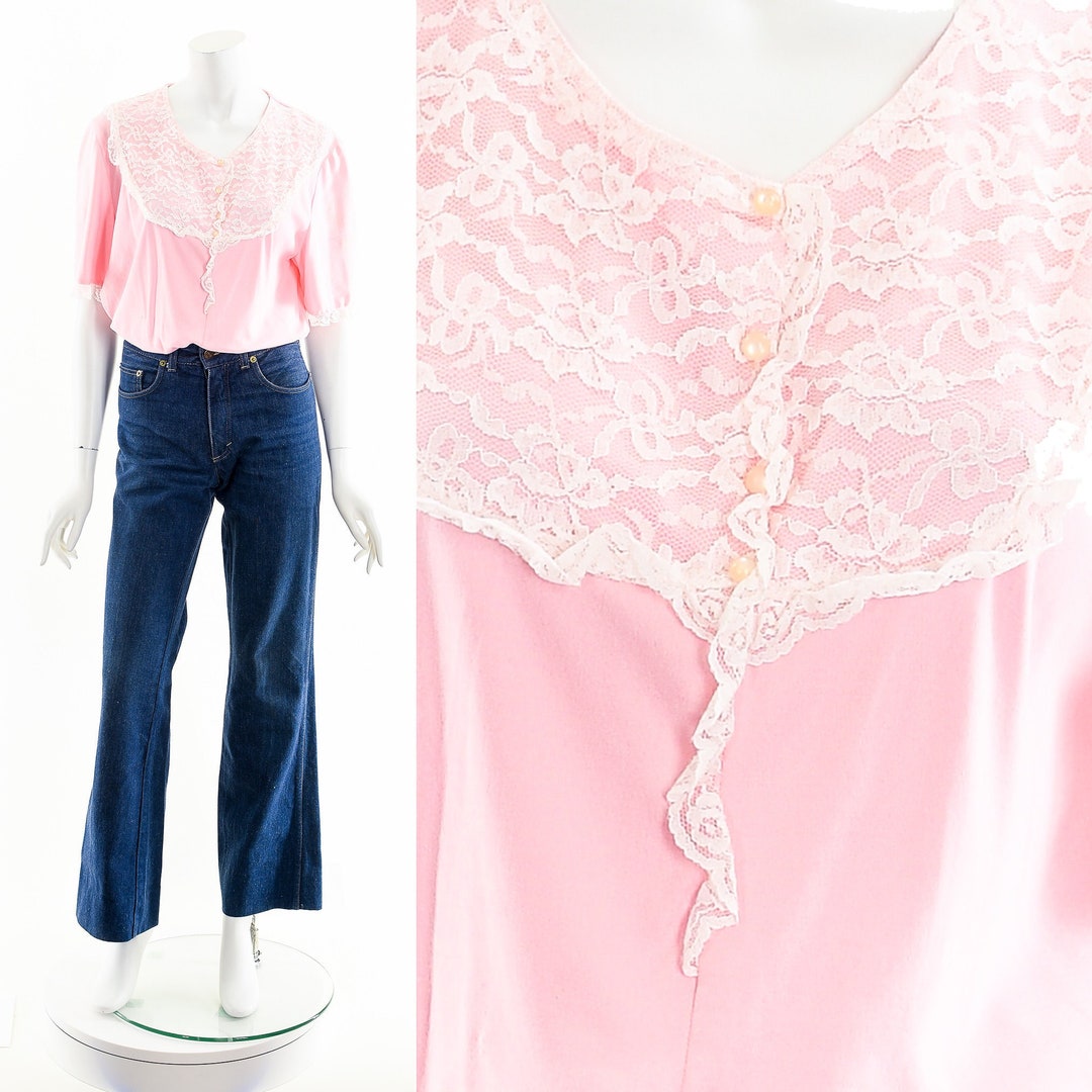 Pink Lace Collar Puff Sleeve Blouse - Etsy