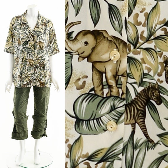 Jungle Animals 80s Printed Blouse - Gem
