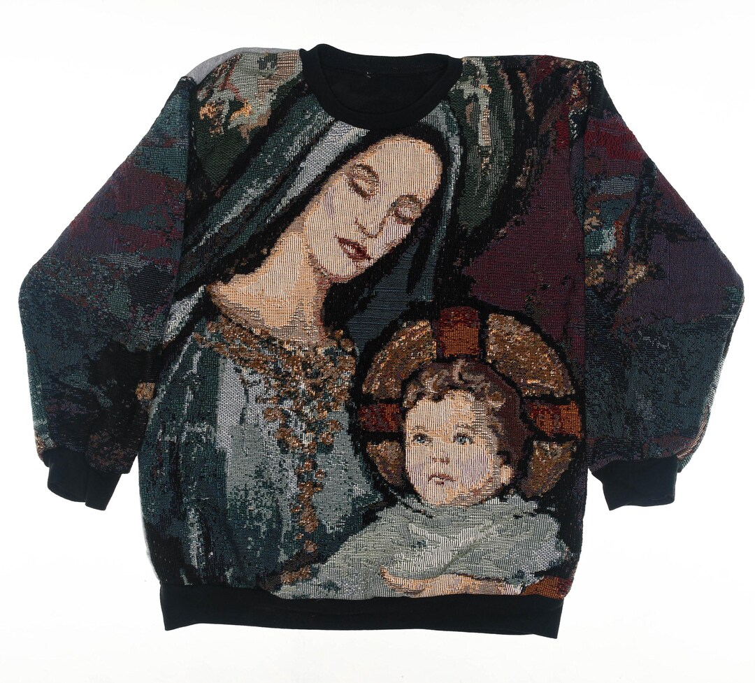 Virgin Mary and Baby Jesus Tapestry Pullover Sweatshirt Fashion Rework ...