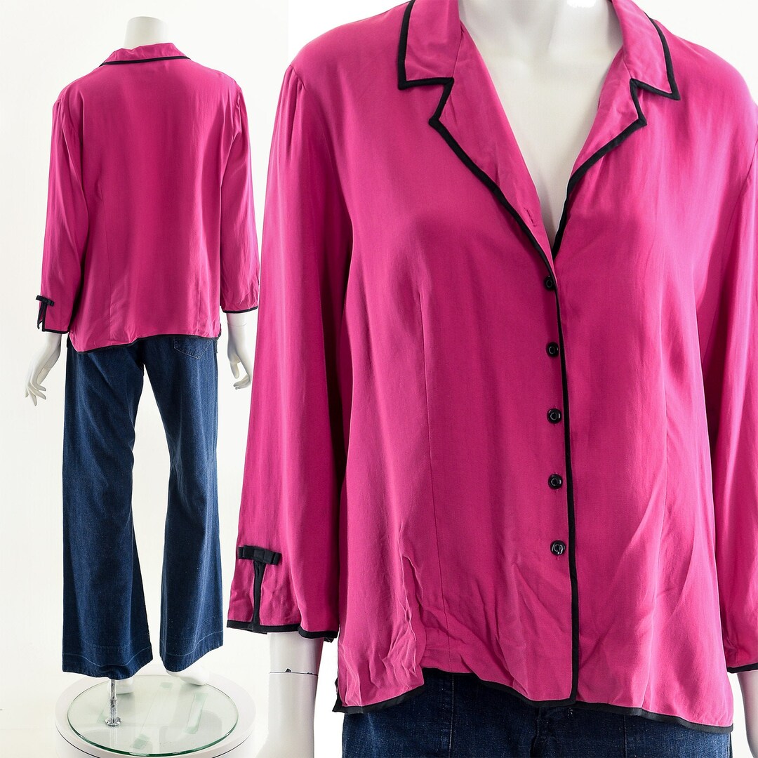 Silk Pajama Blouse,pajama Inspired Blouse,piped Silk Blouse,colorblock ...