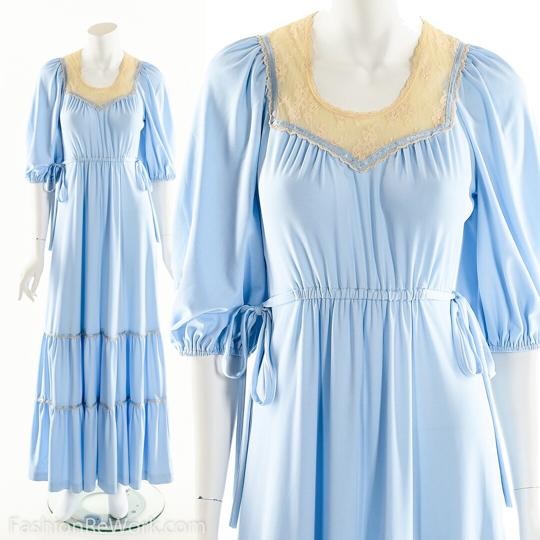 Blue Prairie Dress,victorian Style Dress,peasant Boho Dress,bohemian ...