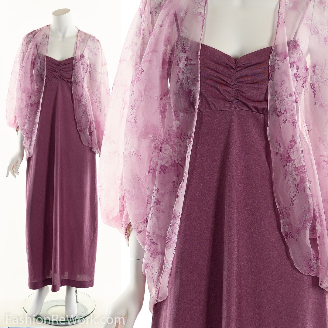 Purple Dress, 70's Purple Dress, Dress Set, Purple Floral Shawl, Prom ...