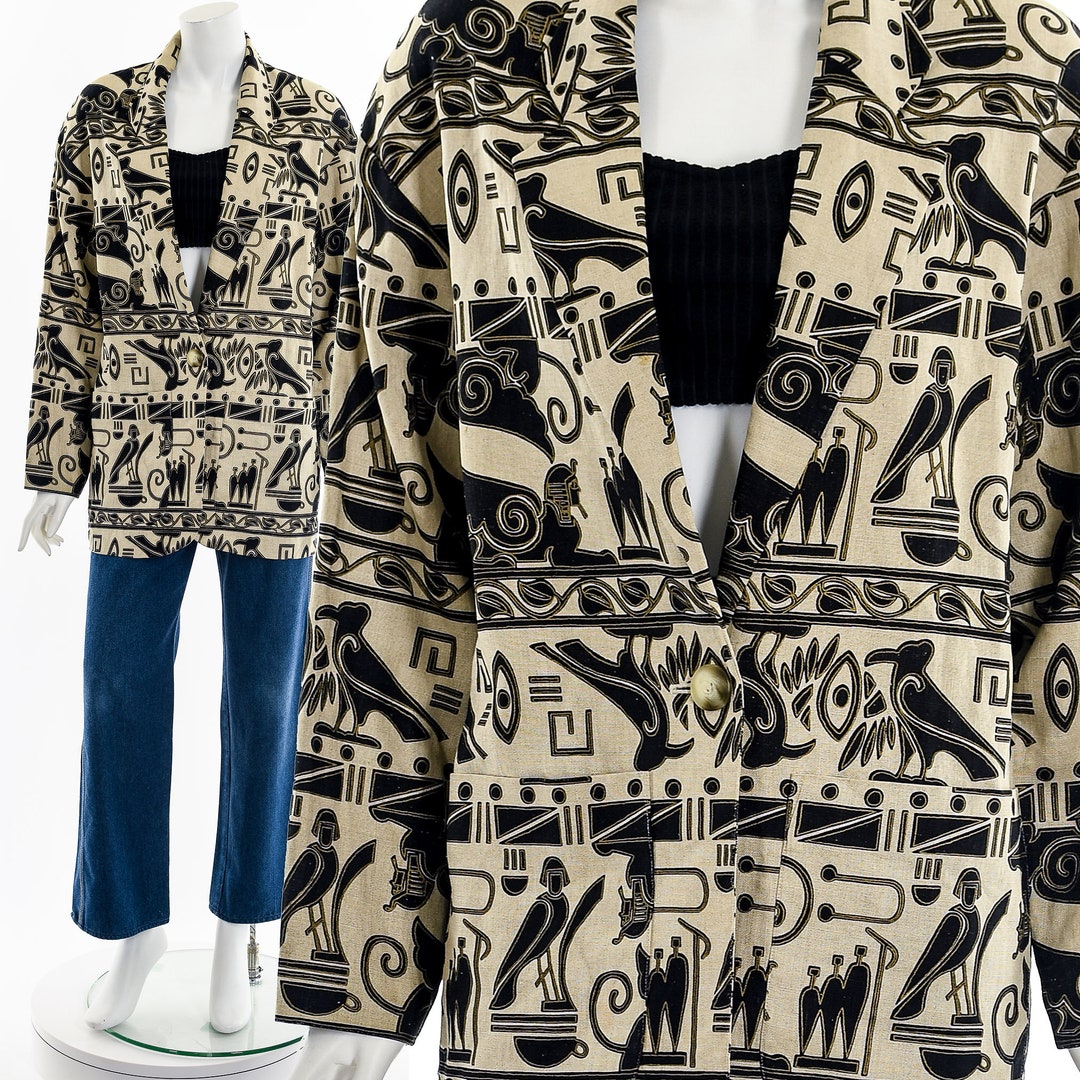 Egyptian Hieroglyphics Linen Blazer Jacket - Etsy