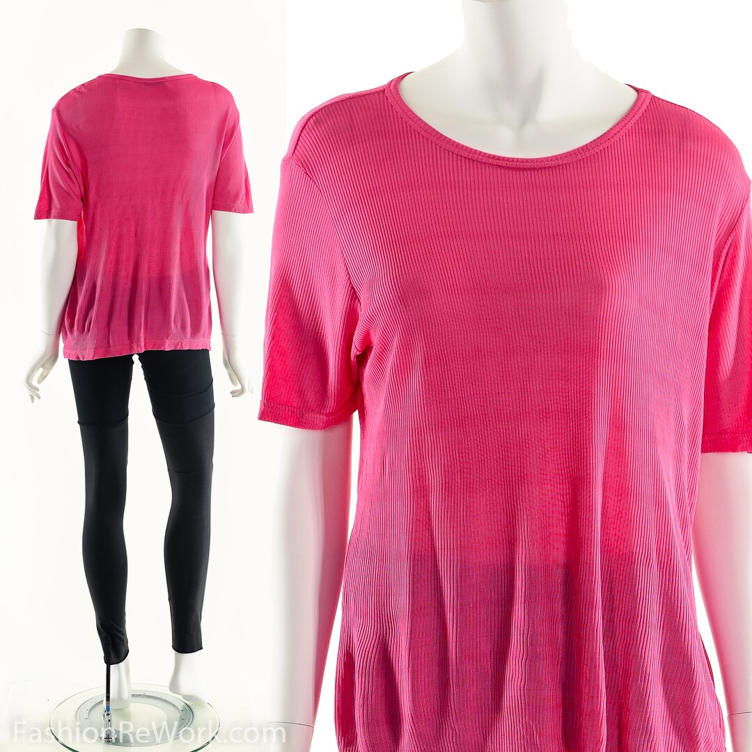 90's Ribbed Pink Shirt, Slinky Rayon Shirt, Ringer T-shirt, Vintage 90 ...