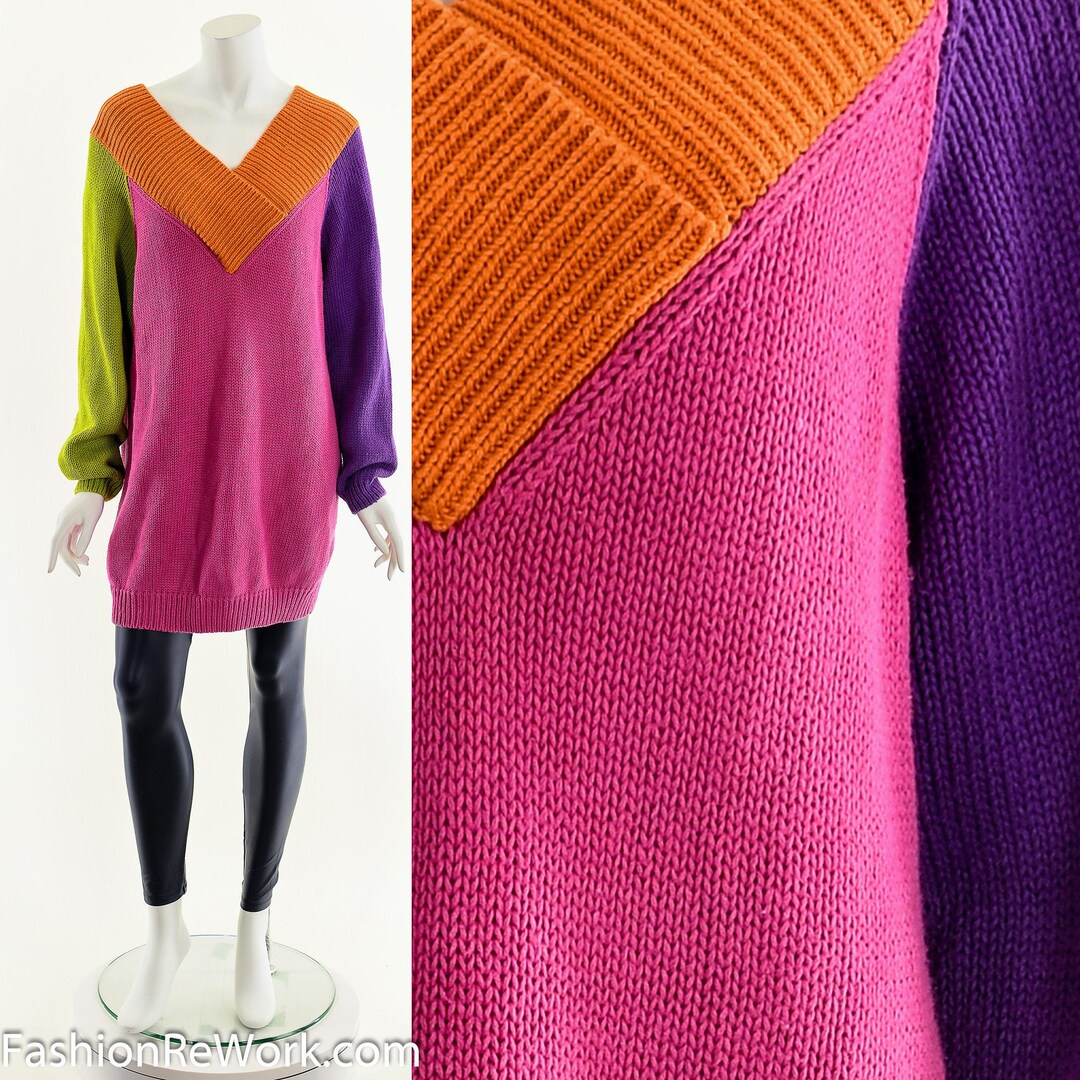 Neon Colorblock Knit Minidress 80s 90s - Etsy
