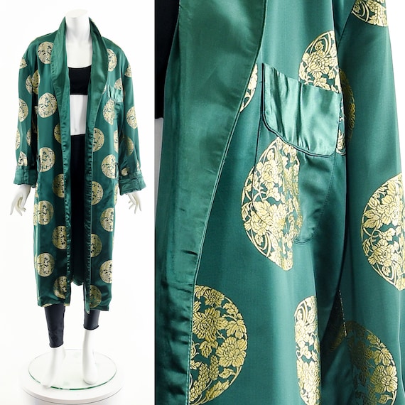 Emerald Green Silk Duster Kimono Smoking Jacket - Gem