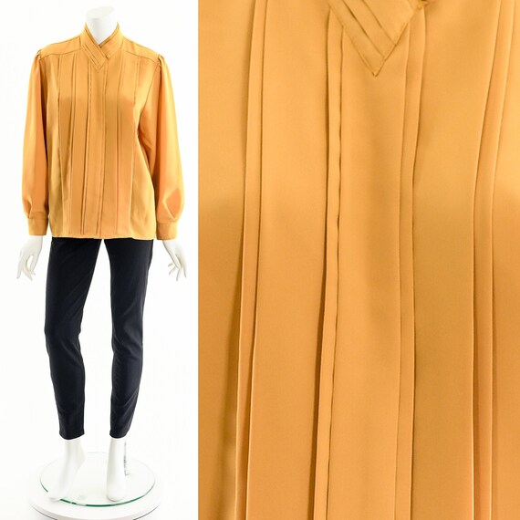 Marigold Saffron Blouse,70s Pleated Blouse,Disco Drap… - Gem
