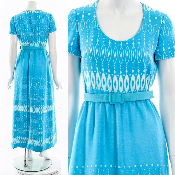Adele Simpson Dress Mid Century Print Blue Dress - Gem