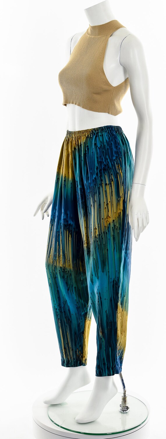 Blue Drip Dyed Silk Pants - Gem