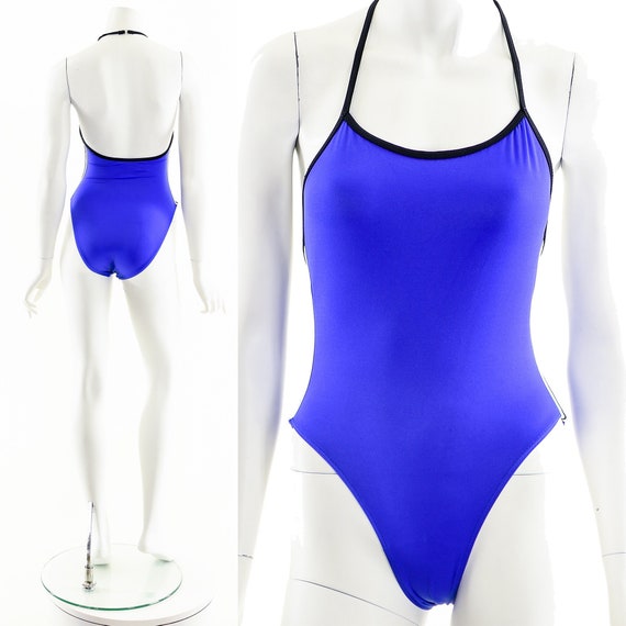 Blue High Cut Halter Swimsuitvintage Racer Style One Piece - Etsy