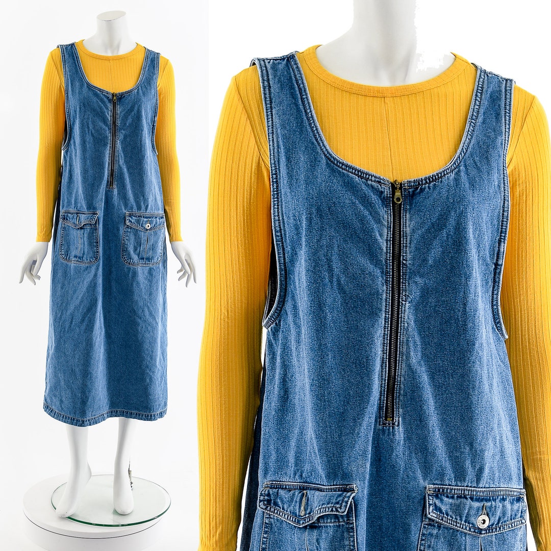 90s Denim Pinafore Jumper Dress - Etsy