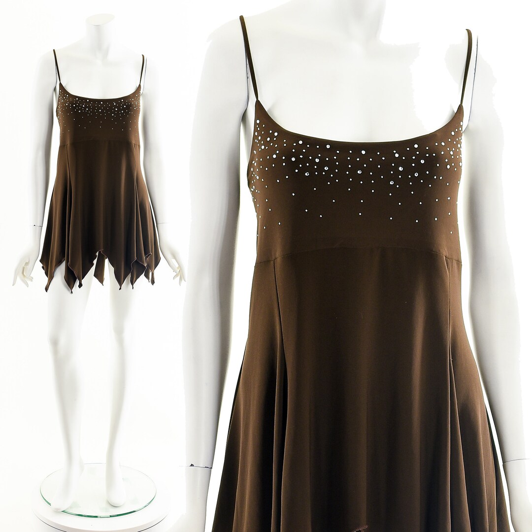 Brown Club Y2K Dress,dance,nightout,clubkid,2000s,jagged Hemline Dress ...