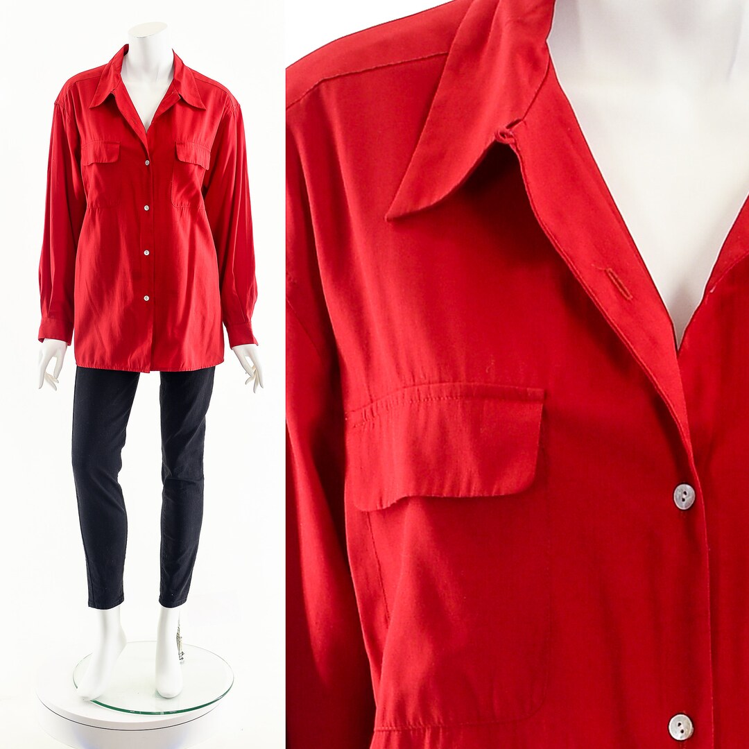Red Button Down Blouse - Etsy