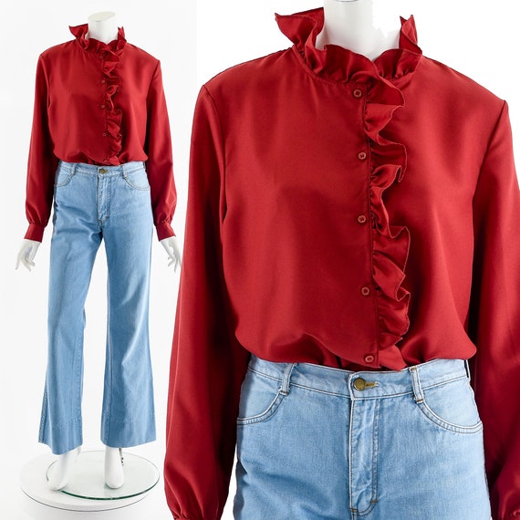 Red Ruffle Collar Blouse - Gem