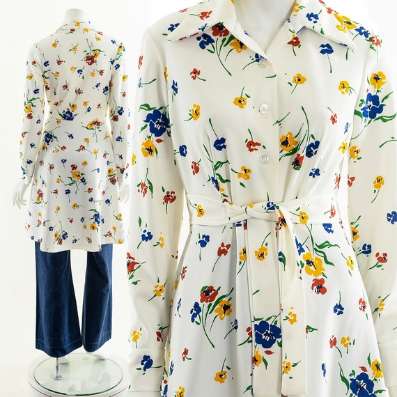 rainbow flower duster,vintage duster dress,white flor… - Gem