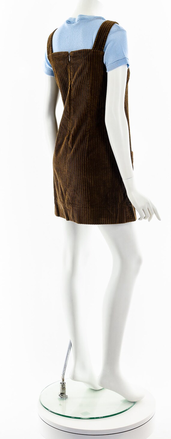 60s Chocolate Brown Corduroy Jumper Mini Dress Gem