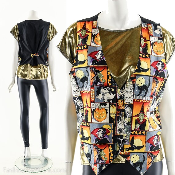 Halloween Witch Pumpkin Vampire Comic Book Vest - Gem