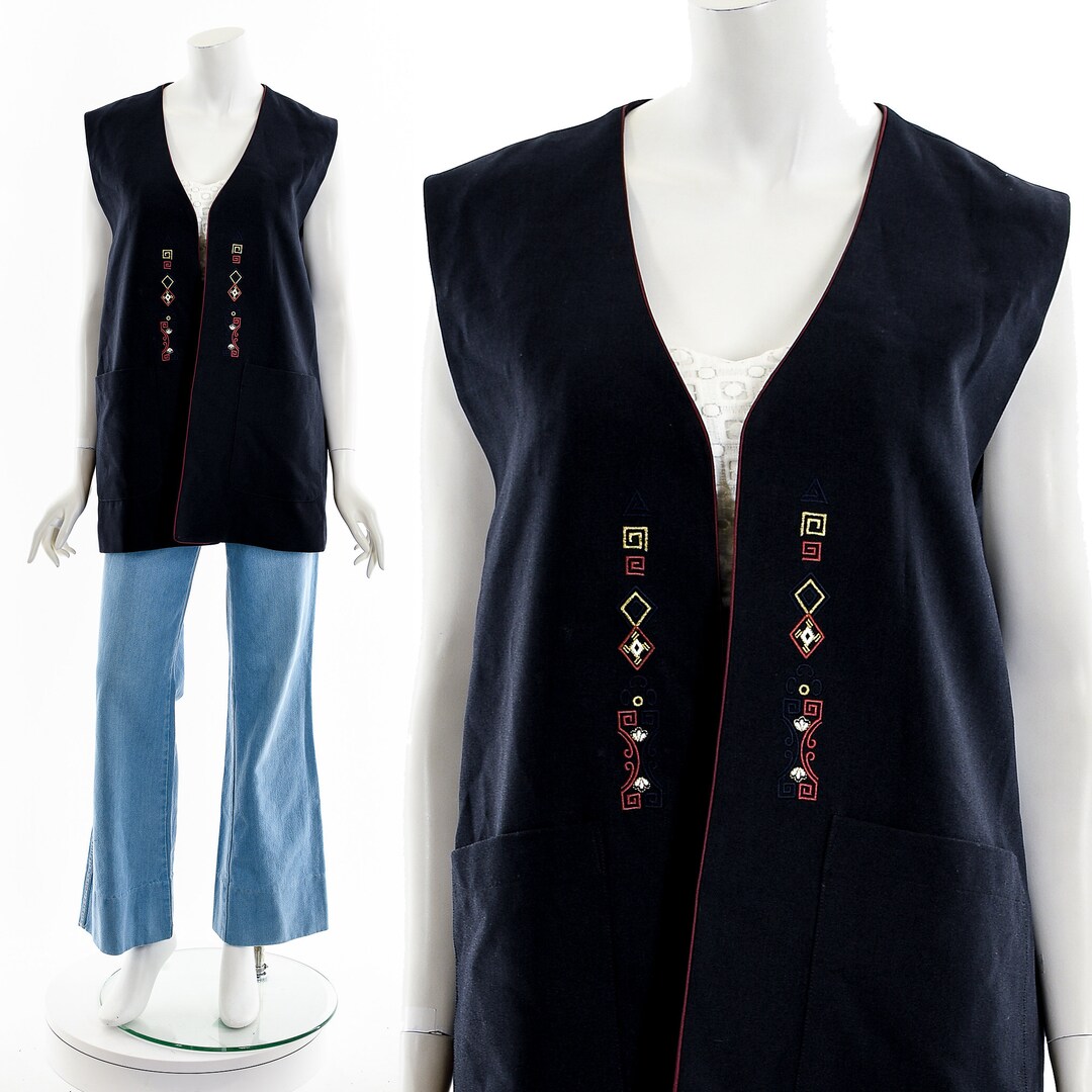 Embroidered Long Open Duster Vest - Etsy
