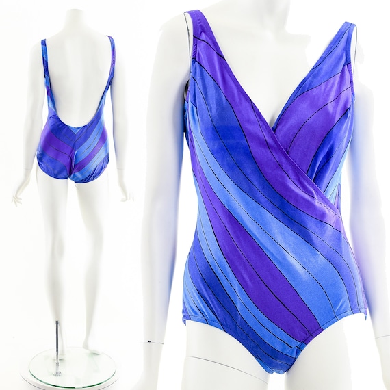Purple + Blue 70s One Piece Bathing Suit - Gem