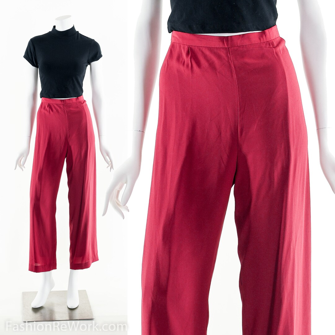 Red Silk Pants, 70s High Waist Silk Pants, Sexy Silky Pants, Vintage ...